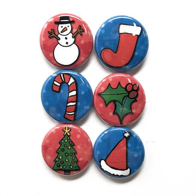 Christmas Magnet or Pin Back Button Set - Claudine Intner
