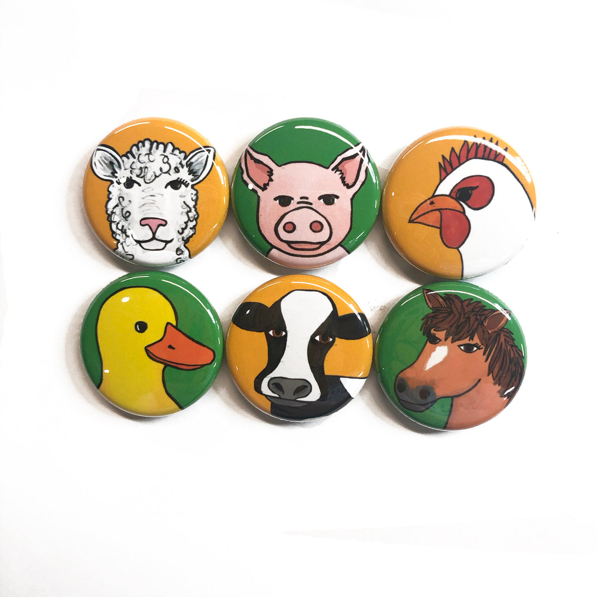 Farm Animal Magnets or Pin Back Buttons - Claudine Intner